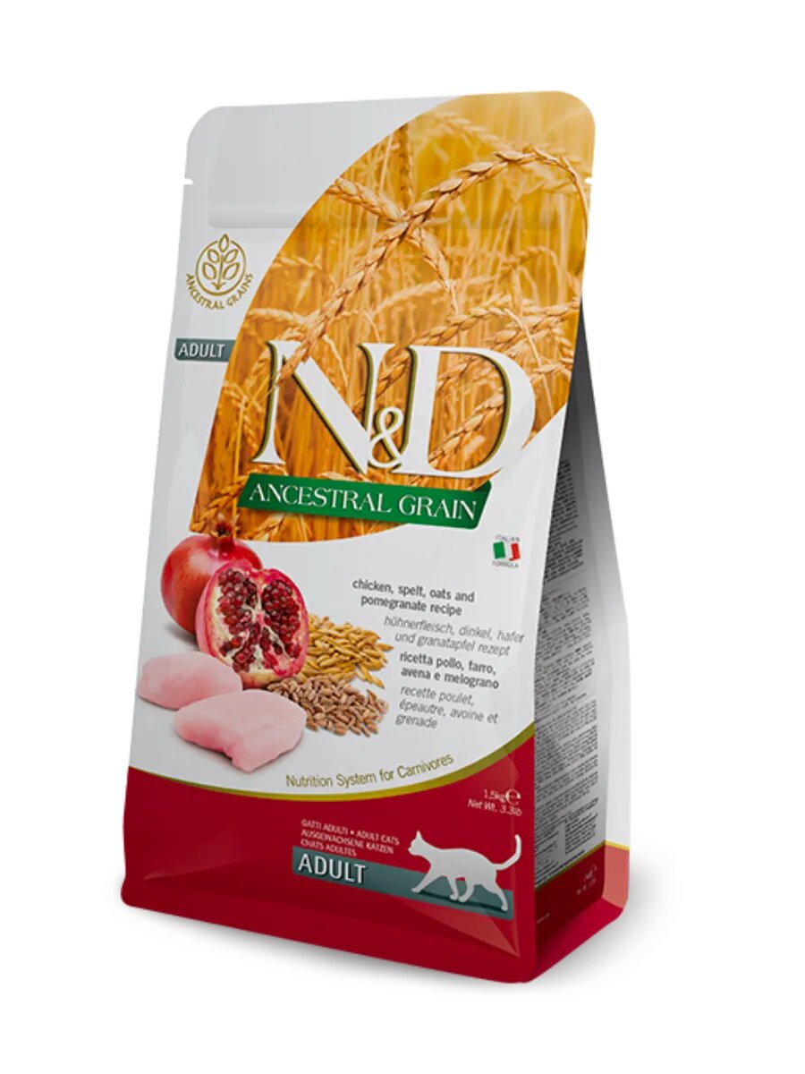 Сухой Корм Farmina N&D Ancestral Grain Adult (Фармина) для взрослых кошек с курицей и гранатом, 1.5 кг