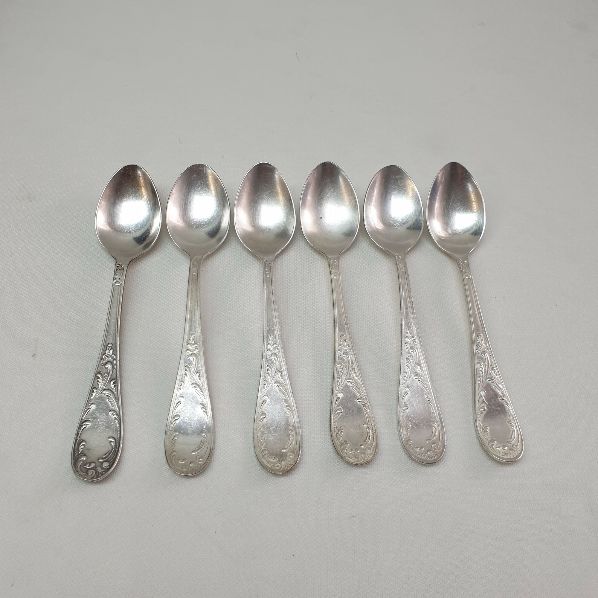 Набор из 6 винтажных чайных ложек, Старое пламя, Кольчугино, мельхиор. СССР