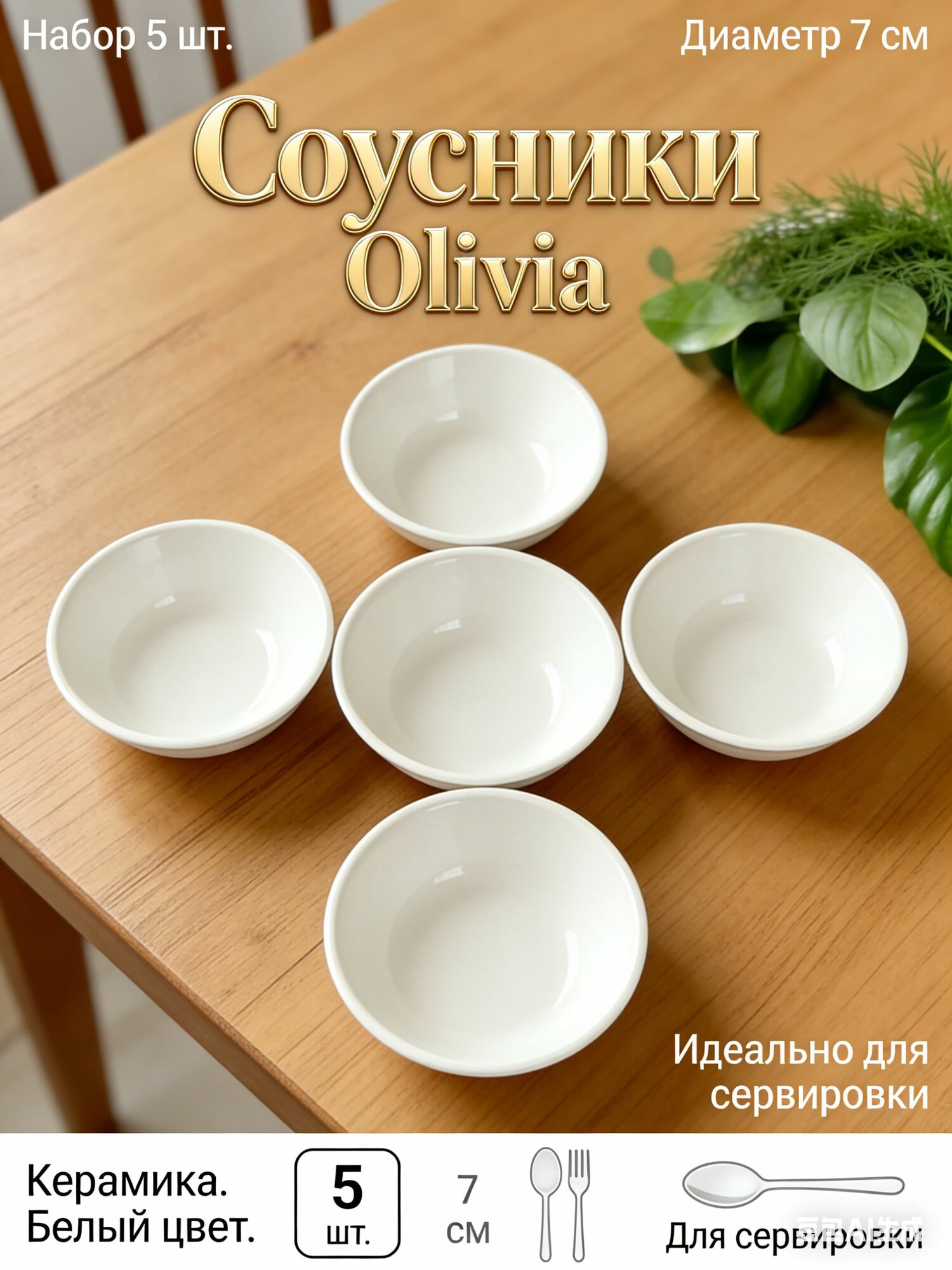 Набор соусников керамических белых 9 шт, розетки для варенья и меда, тарелочки для соевого соуса, суши и снеков, посуда для кухни