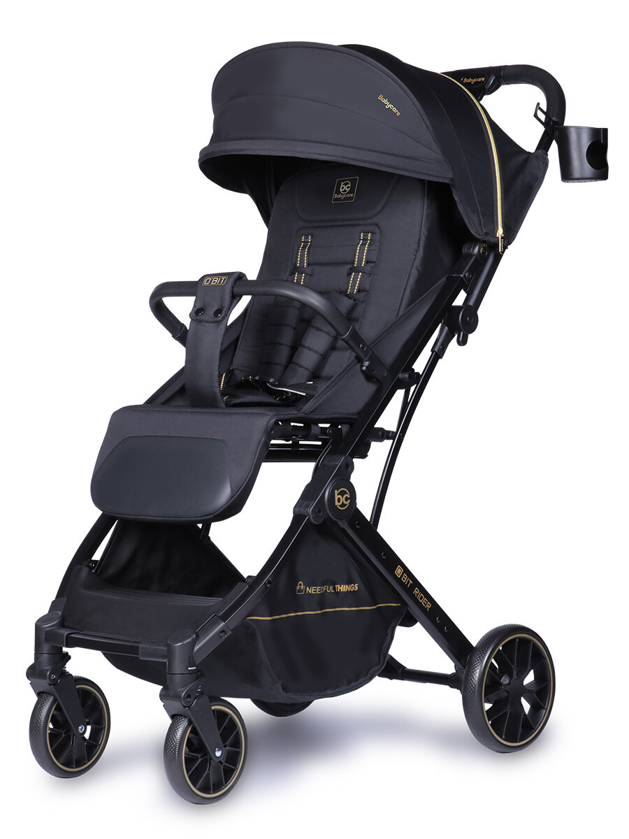 Прогулочная коляска Babycare Q'bit, с капюшоном и бампером, амортизаторами, черное золото