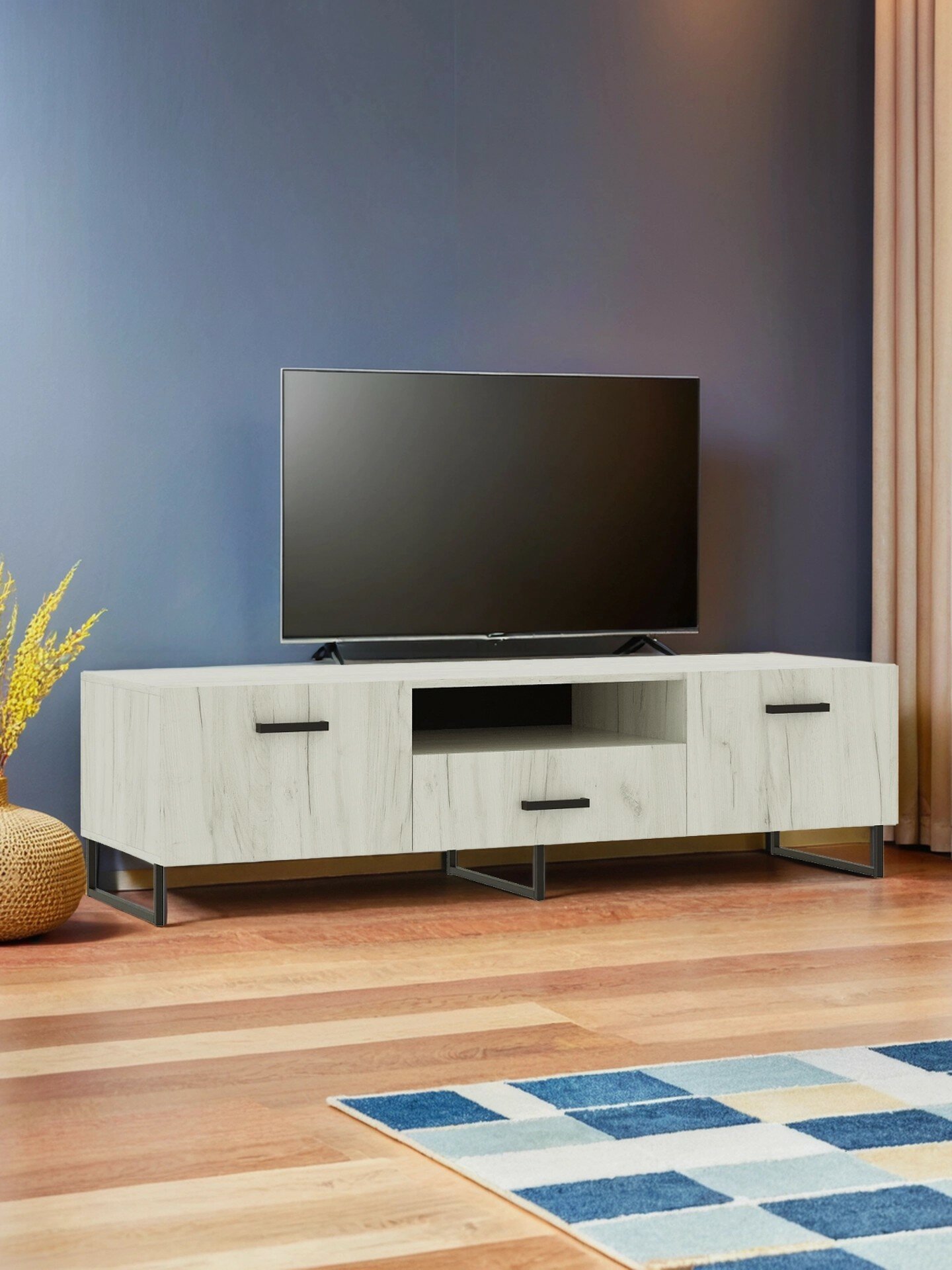 Нэнси LOFT Тумба ТВ 1600 (ЛДСП) (Дуб Крафт Белый/Дуб Крафт Белый) (Миф)