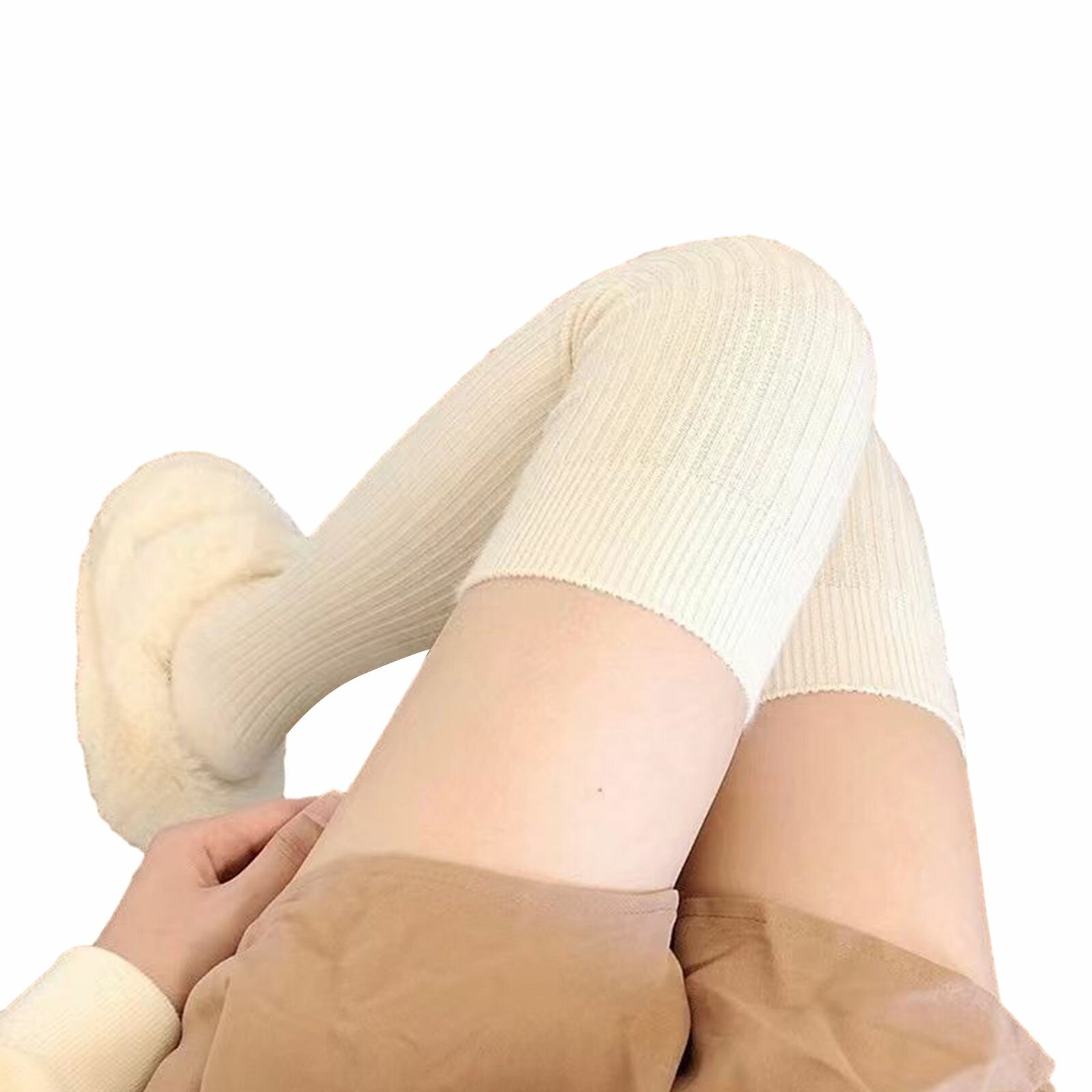 Японские женские носки до колена однотонные с рельефной вязкой утепленные гетры