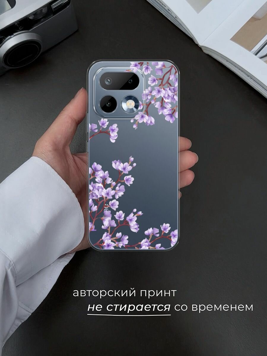 Чехол на Realme 16 Pro / Реалме 16 Про с принтом Нежность сиреневых лепестков 1, прозрачный — фото 1