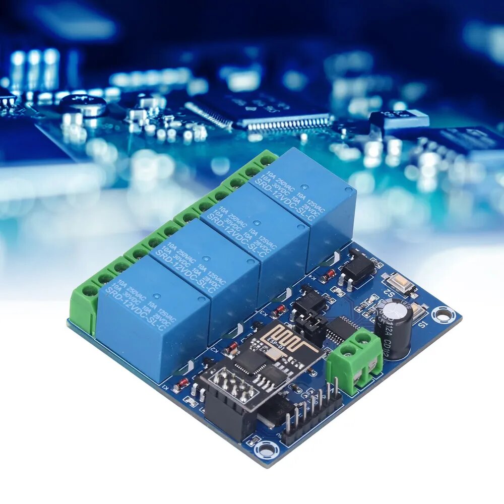 Релейный модуль Wi-Fi ESP-01 SRD-12VDC-SL-C Умное реле 4 канала 10A 250VAC — фото 1