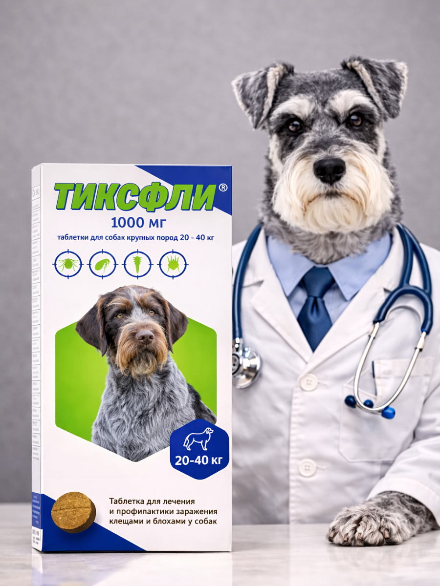 Тиkсфли 1000мг инсектоакарицидный препарат для собак 1 таблетка на вес 20-40кг