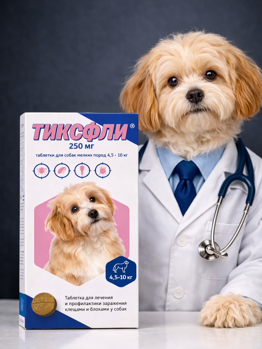 Тиkсфли 250мг инсектоакарицидный препарат для собак 1 таблетка на вес 4,5-10кг