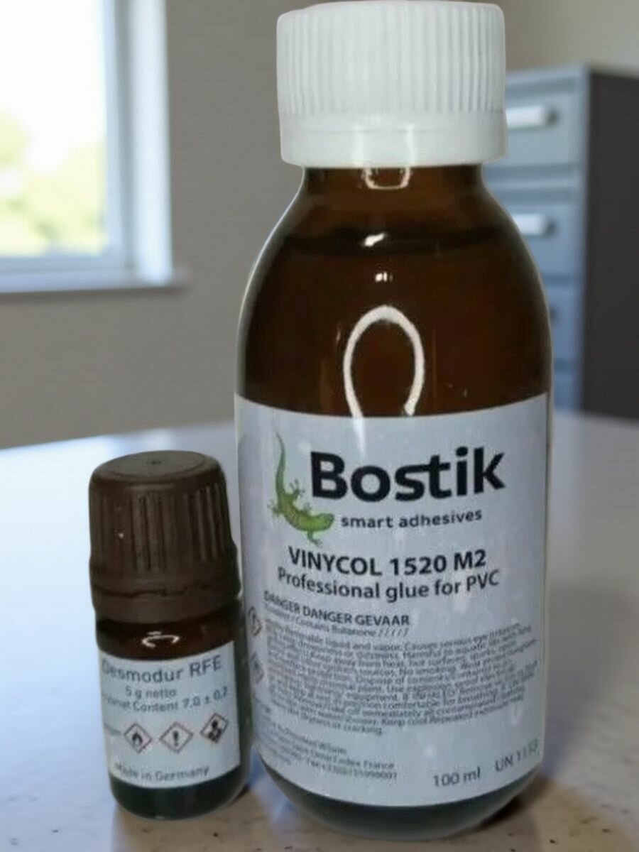 Клей для ремонта ПВХ лодок, набор Bostik vinycol 1520- 100мл + отвердитель десмодур 10мл. холодный метод. особопрочная склейка