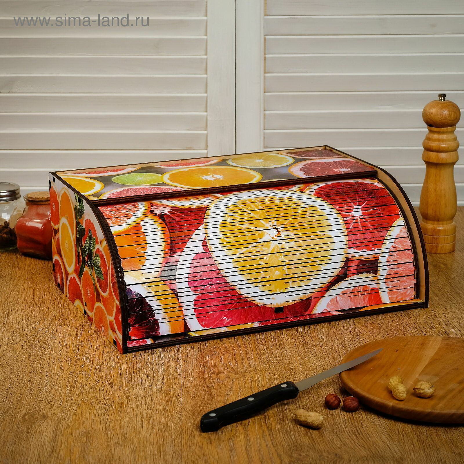 Хлебница "Фрукты", 38x26x14 см, дерево, разноцветная, форма: прямоугольник