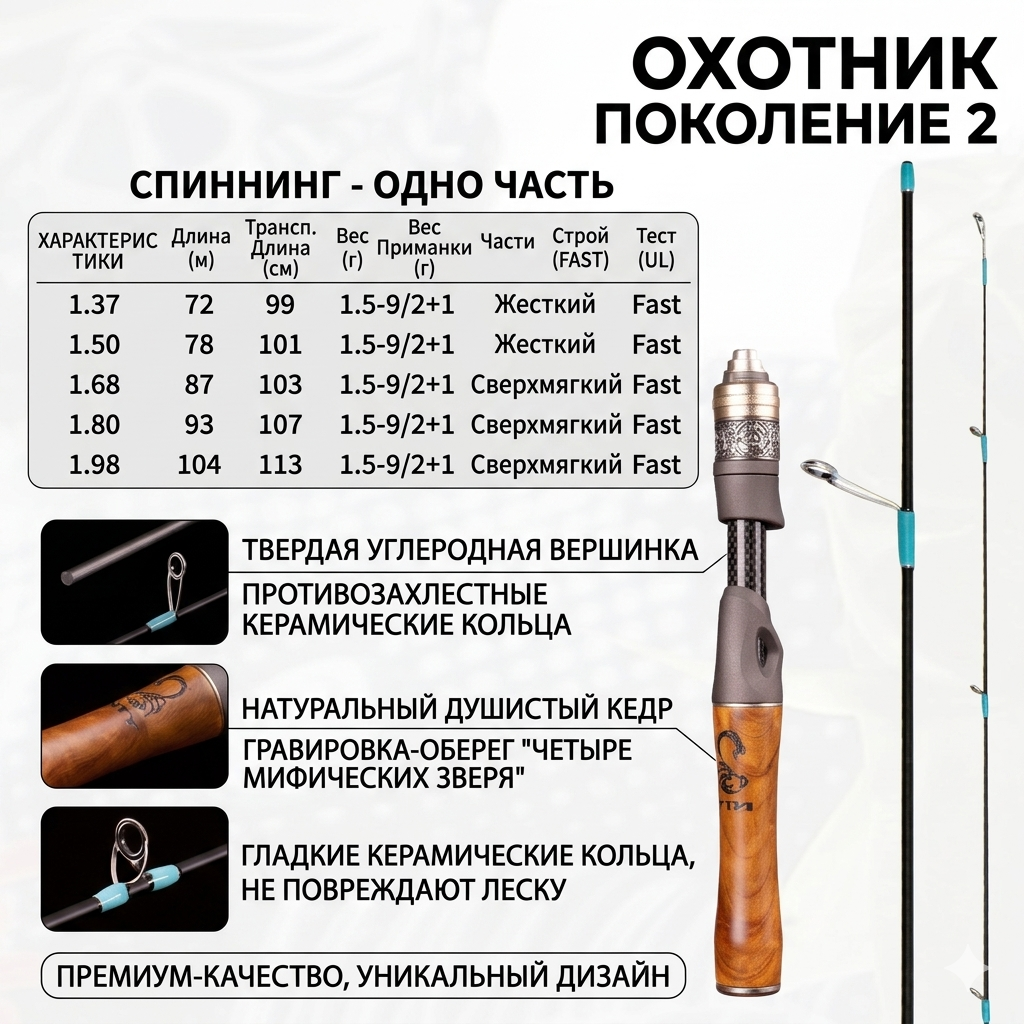 Спиннинг Охотник на Демонов ультралайт 1.98м (1.37-1.99м) карбон форель голавль. Прямые и кистевые модели в наличии