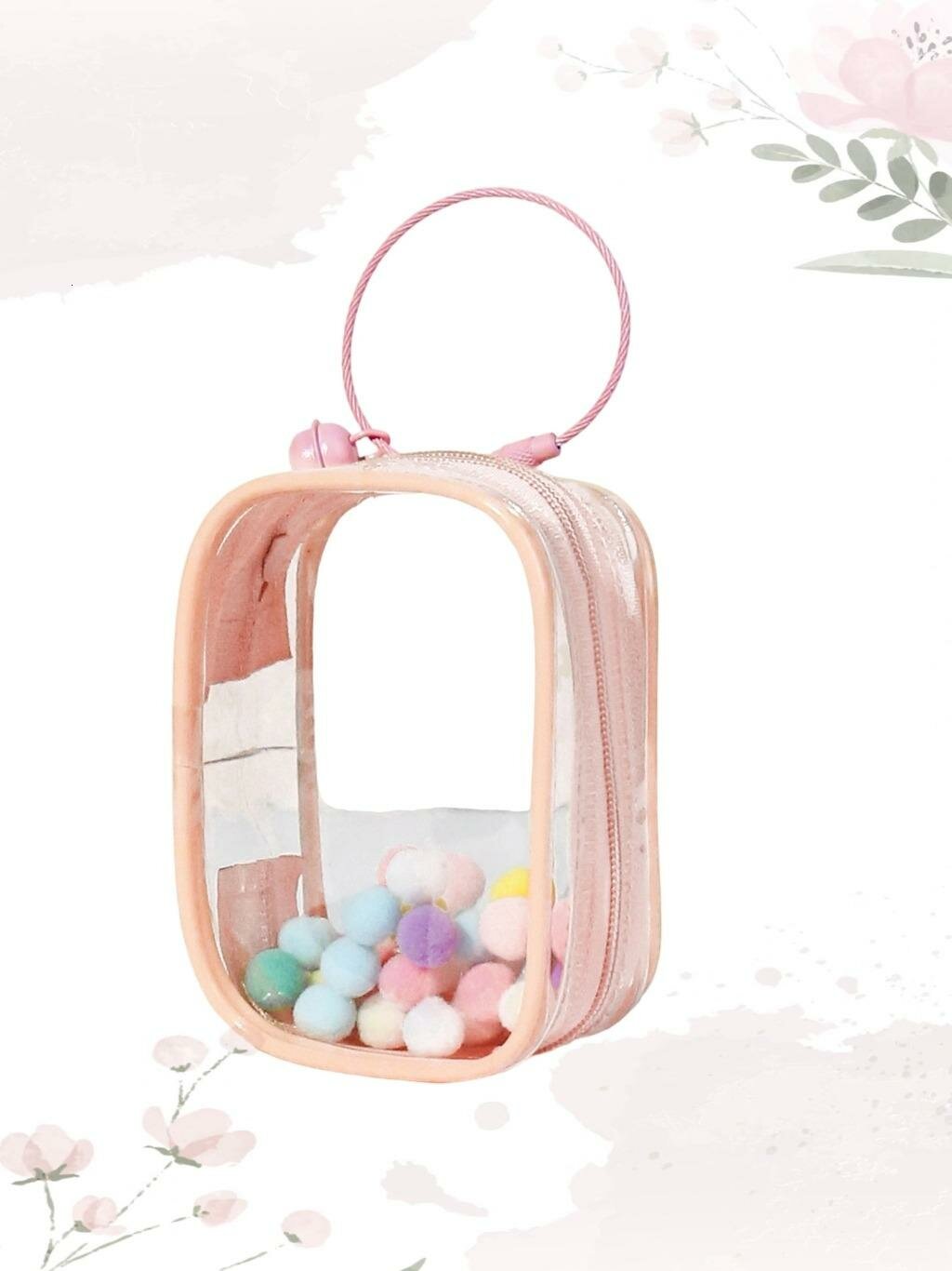 Прозрачный ПВХ-мешок для хранения детских вещей, Розовый - Квадратный