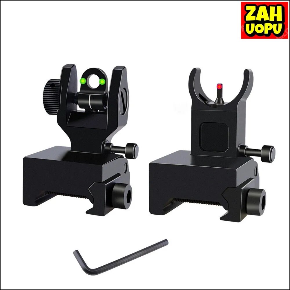 Эксклюзивный складной целик AR15 с передней красной и тыльной зеленой оптоволоконной мушкой