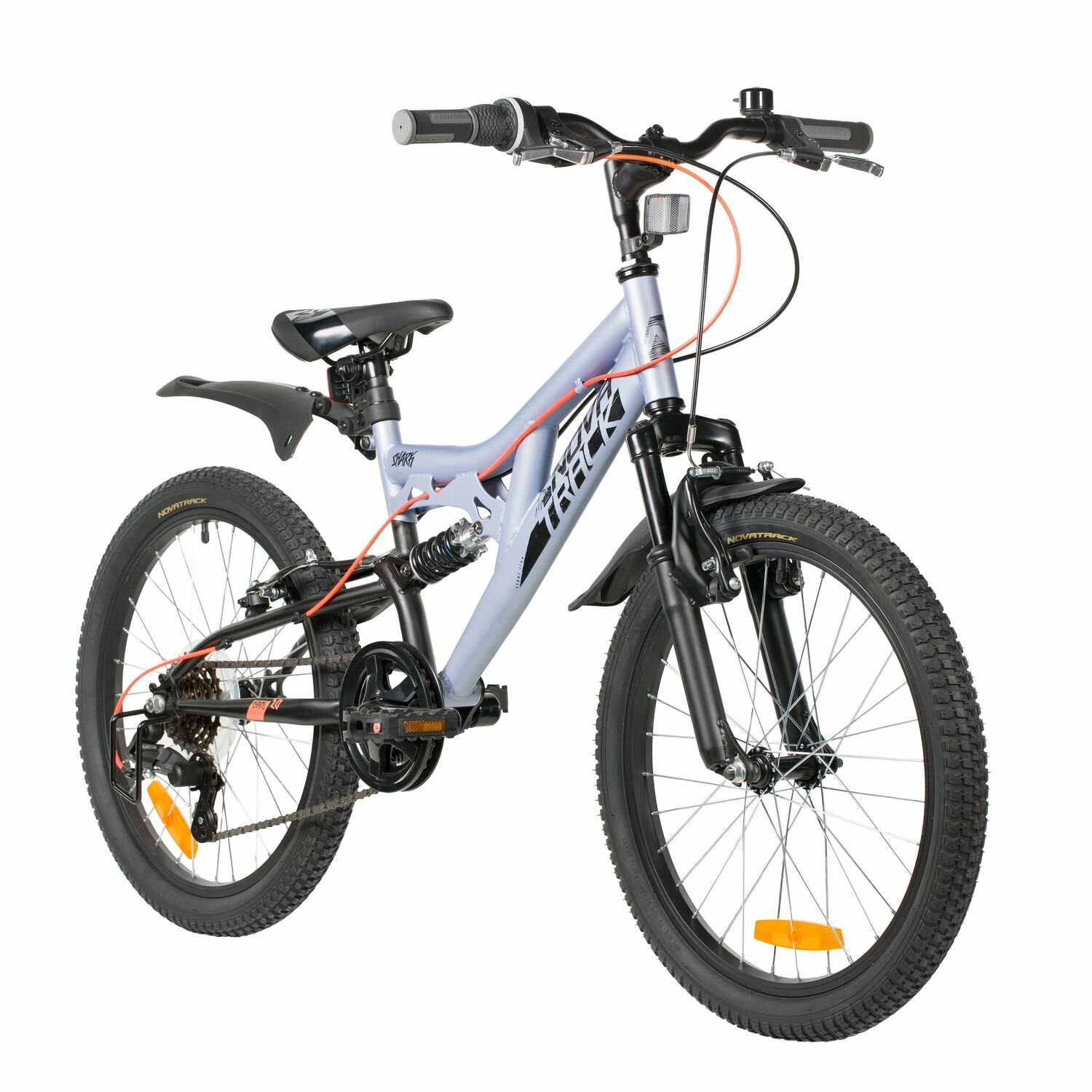 Велосипед NOVATRACK 20" SHARK серо-голубой, сталь, 6-скор, Microshift/Microshift MS25, V-brake