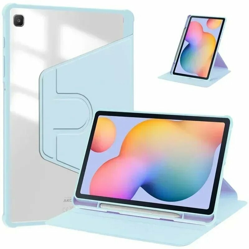 Для Samsung Galaxy Tab S6 Lite 10.4 дюйма 2020/2022/2024, Smart защитный чехол вращающийся прозрачный акриловый задний корпус PU обоенное покрытие SM-P610/SM-P613/SM-P620 P627 10,4" корпуса планшетов