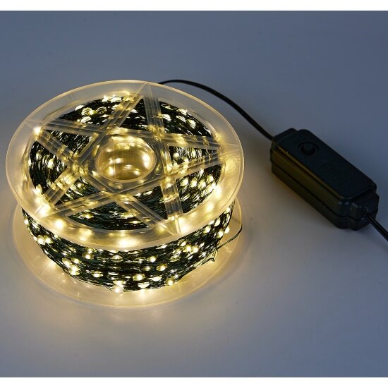 Светодиодная гирлянда Uniel ULD-S20000-2000-DGA WARM WHITE IP20 DEW "Роса" 200м. 2000 светодиодов. Теплый белый свет. Провод зеленый, UL-00012092