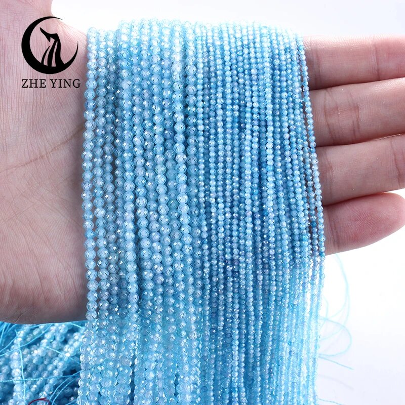 Бусины кубический цирконий 2-2.5 мм, цвет 24sea blue