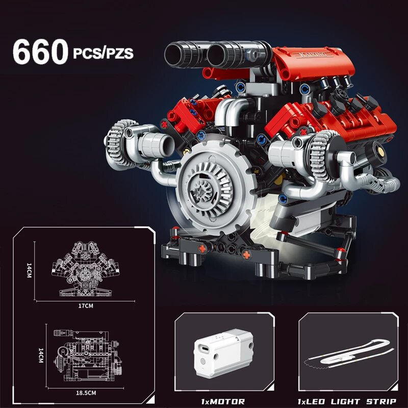 Модель двигателя Ferrari с электрической системой и подсветкой, набор из 665+ деталей для детей