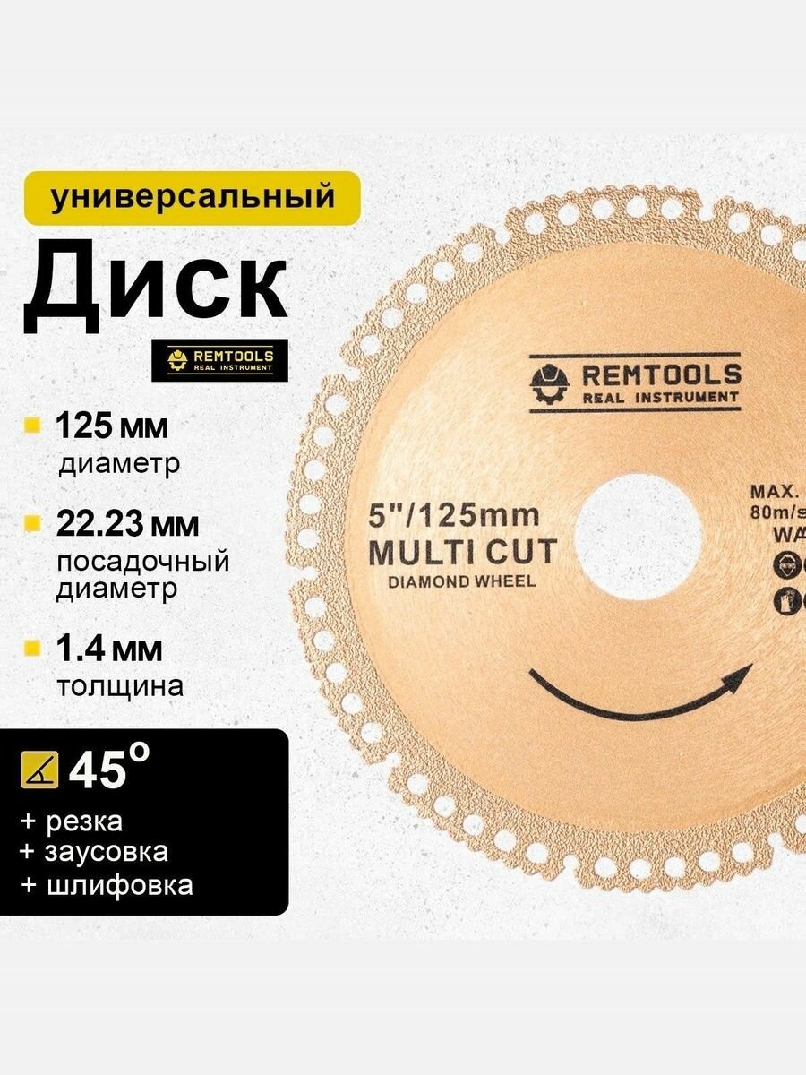 Диск алмазный универсальный для ушм 125, 125 мм / Диск отрезной по металлу