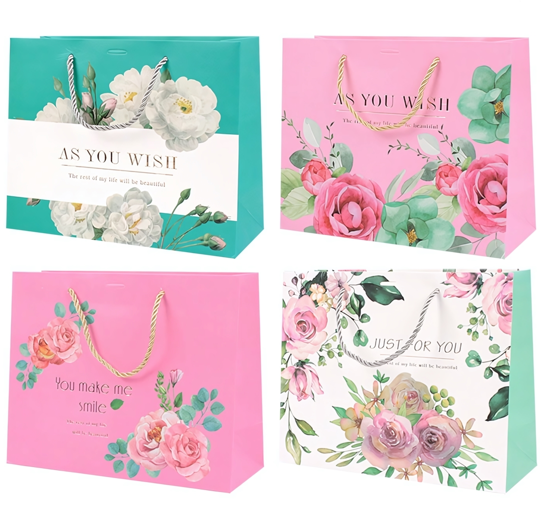 Пакет подарочный 24,5х19,5х9,5 см, «Цветы акварельные», разноцветный принт, с лентой