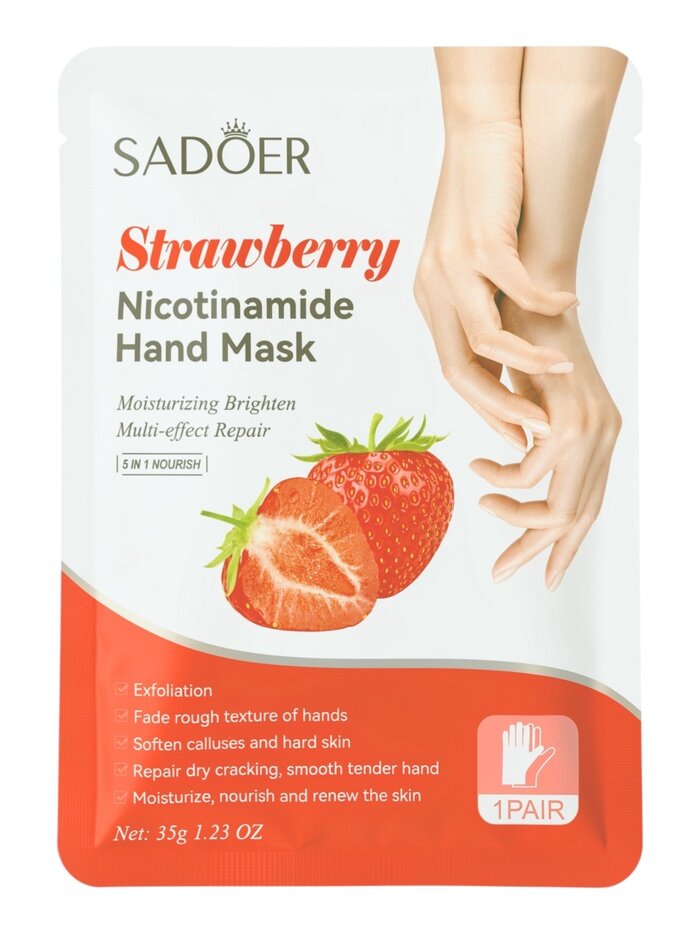 Маска-перчатки для рук, увлажняющая с экстрактом клубники