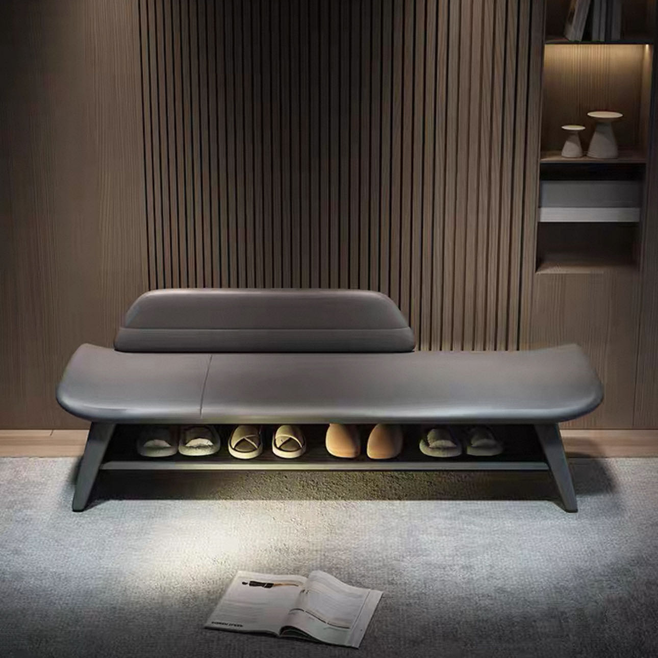 Интерьерная банкета со спинкой и фигурным сиденьем Alcor (140см / цвет серый)