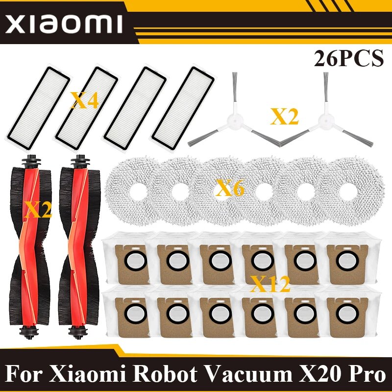 Для робота-пылесоса Xiaomi X20 + / X20 Plus, мешок для пыли, тканевые аксессуары для швабры, основная боковая щетка, запасные части для фильтра Hepa