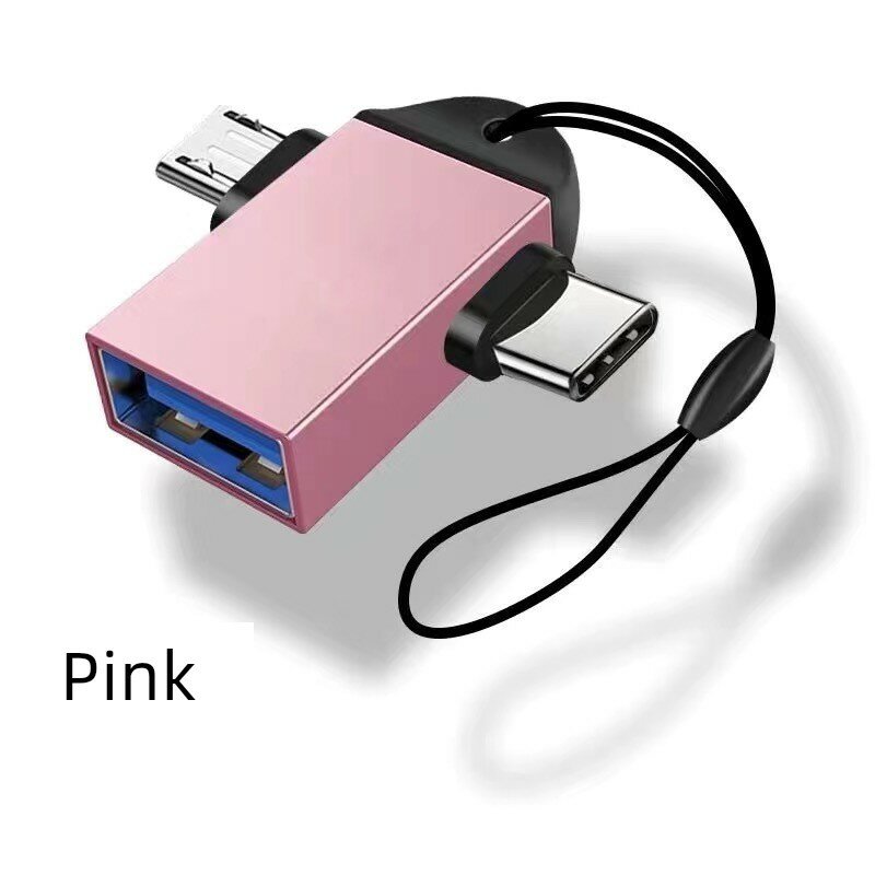 Двойной порт OTG к USB Type-C адаптер для флешек, мышей, клавиатуры и HDD, стандартный чип, розовое золото