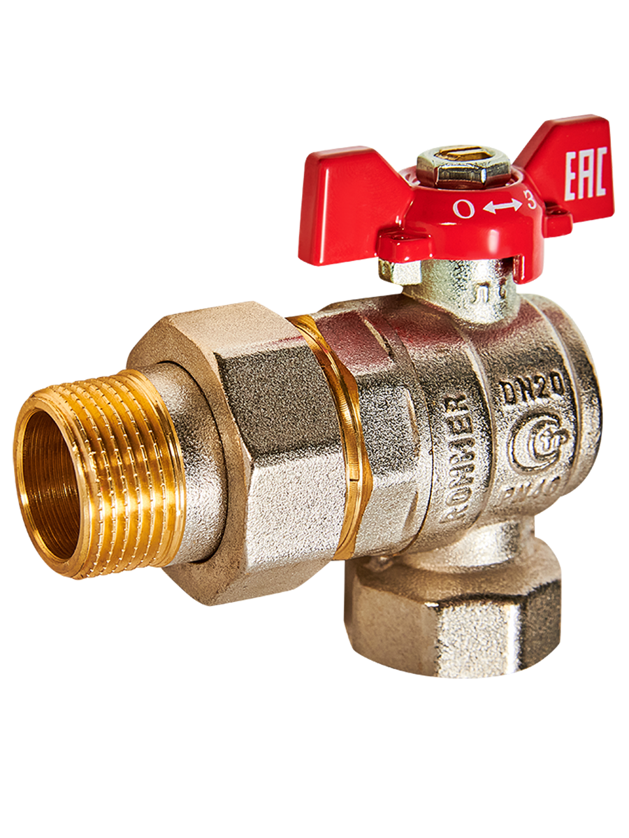 Кран шаровой угловой с американкой ROMMER 3/4" ручка-бабочка, ГОСТ (RBV-0006-2610220)