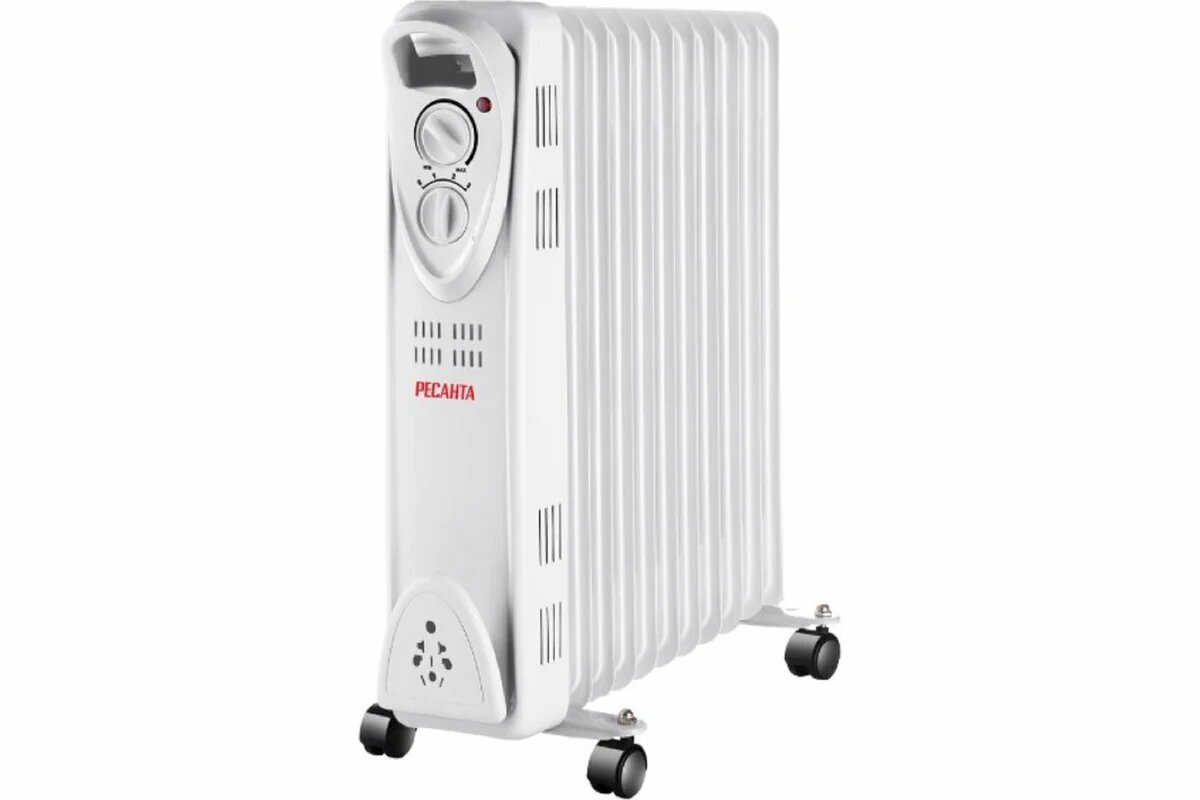 Масляный радиатор Ресанта ОМ-12Н 67/3/9, механический, напольный, 2,5 кВт