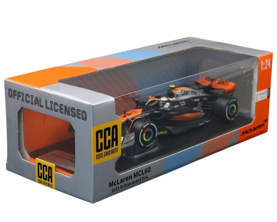 Коллекционная модель болида Формулы-1 "McLaren MCL60". Макларен. Ливрея Гран-при Британии 2023 года (Ландо Норрис №4) Масштаб 1:24