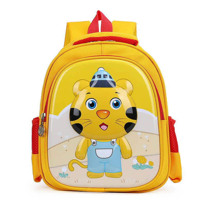 Красивый рюкзак для детей кот стильный глубокий фиолетовый с легким весом желтый тигр