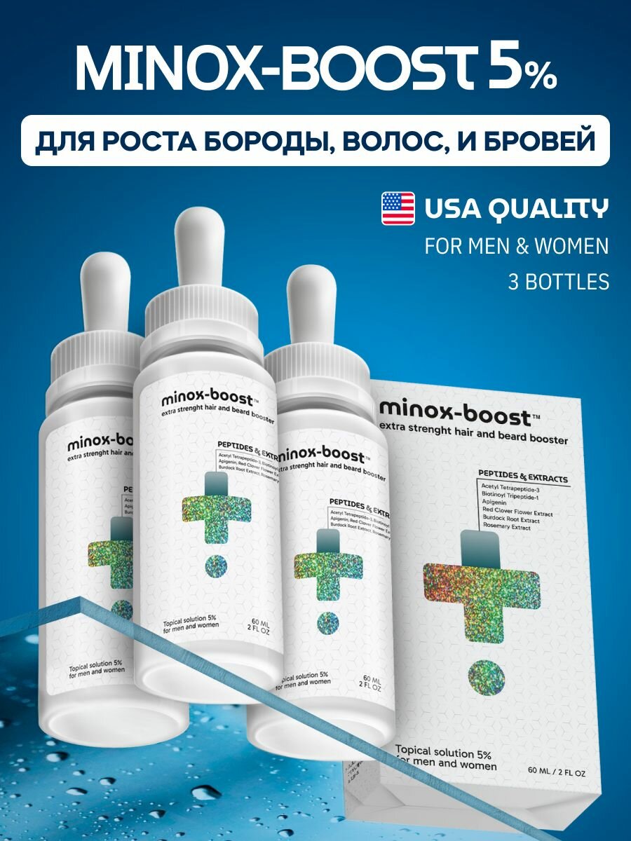 Minox-Boost 5% Средство для роста волос и бороды / Сыворотка против облысения у мужчин и женщин / Лосьон от выпадения волос