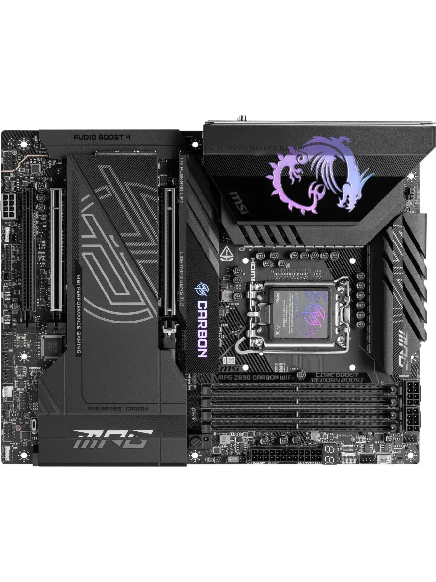 Материнская плата MSI MPG Z890 CARBON WIFI Soc-1851 Intel Z890 4xDDR5 ATX AC`97 8ch(7.1) 5Gigabit + 2.5Gigabit Ethernet