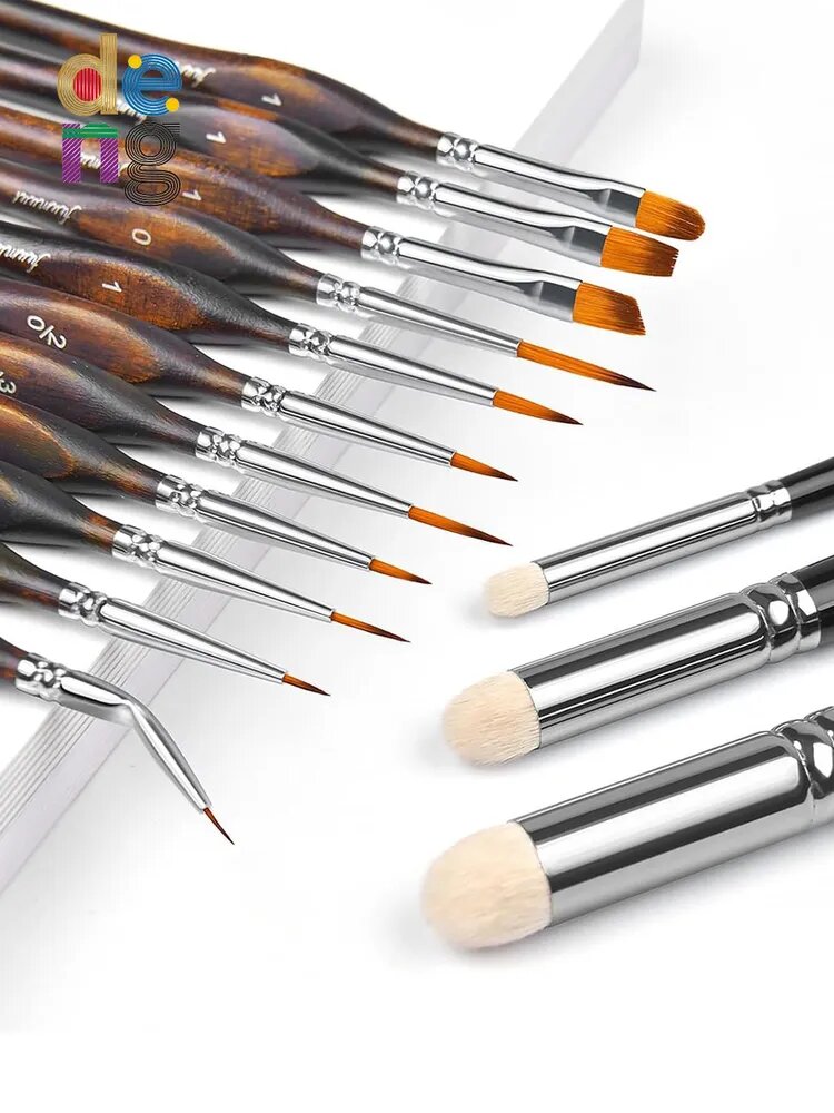 Набор кистей для рисования Круглая, Овальная № 0, 00, 14 шт. из козьей шерсти