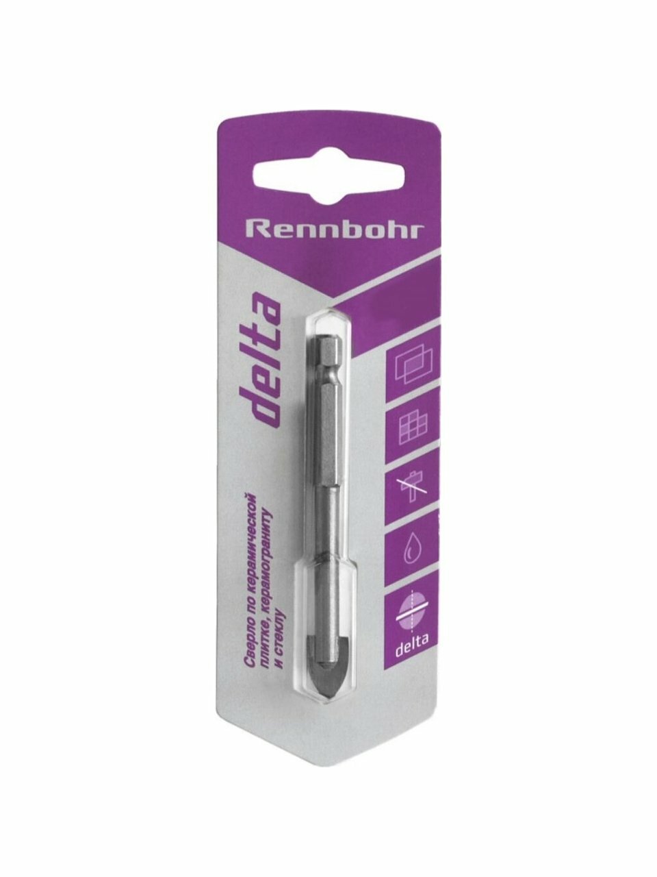 Сверло по керамограниту, керамике и стеклу Rennbohr Delta 3 мм, шестигранный хвостовик, артикул 676003, копьевидное