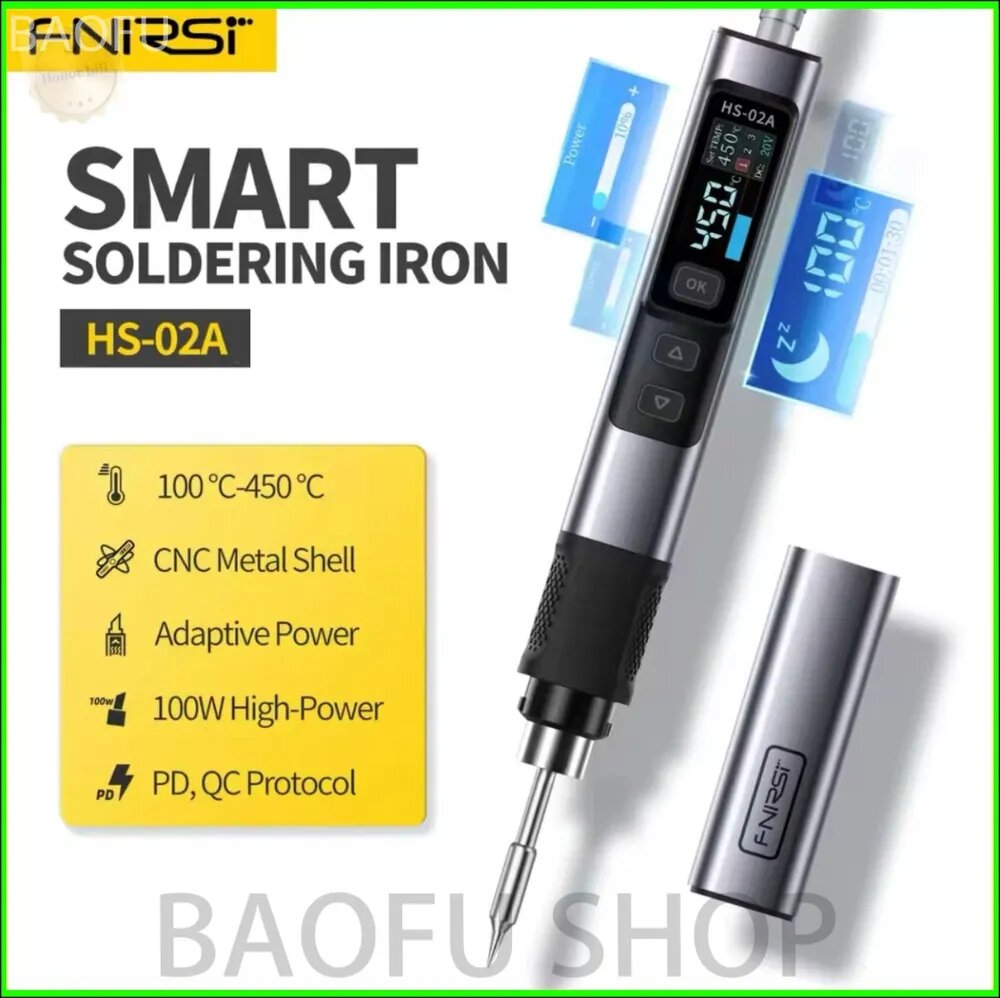 FNIRSI HS-02A Смарт паяльник 100W Цифровой дисплей Набор для пайки PD QC Protocol