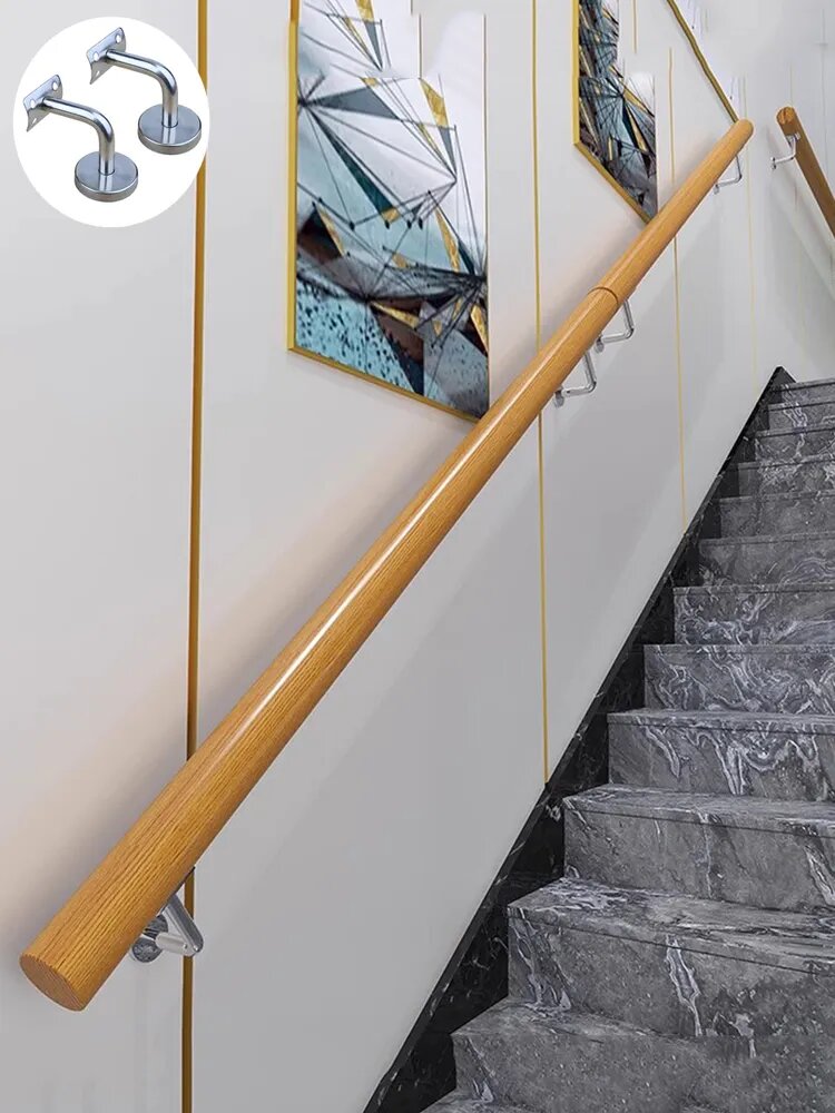 Круглый поручень, Деревянные перила для лестницы, Со опорами, Диаметр 50 мм, для самостоятельной сборки