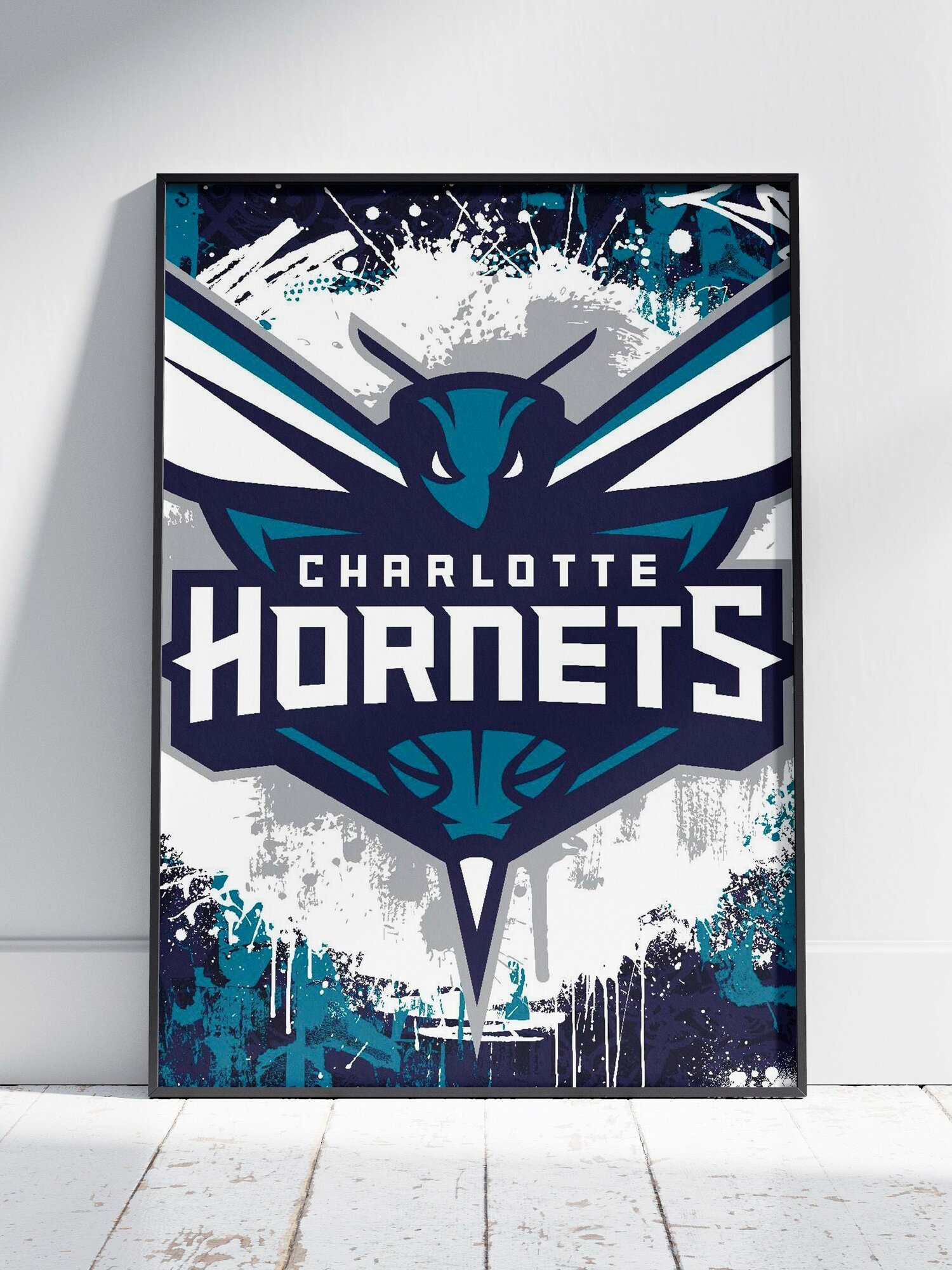 Плакат на стену для интерьера Команды Баскетбол (Шарлотт Хорнетс - Charlotte Hornets 3) - Постер по спорту и физической активности формата A3 (30x42 см)