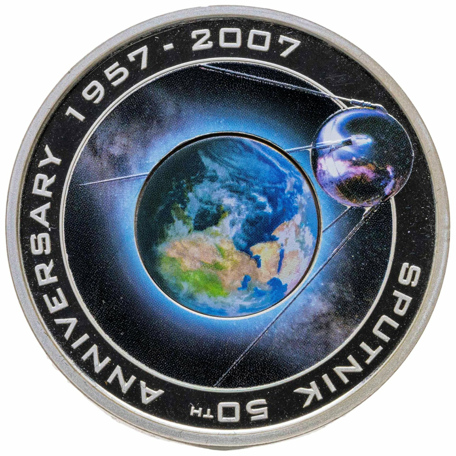 Острова Кука 1 доллар 2007 "50 лет запуска спутника", Серебро 999, в сохранности Proof