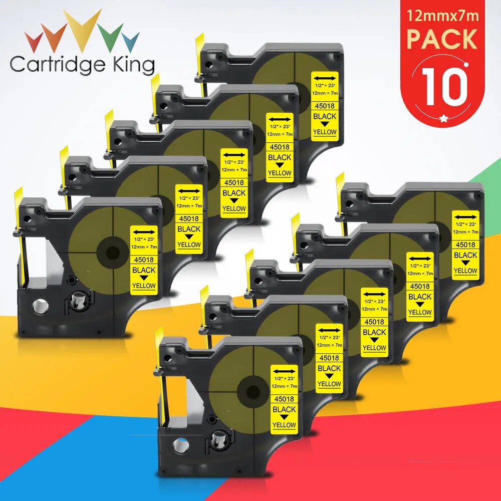 Этикетки Dymo 45618 9 мм Black on Yellow, 10 шт.
