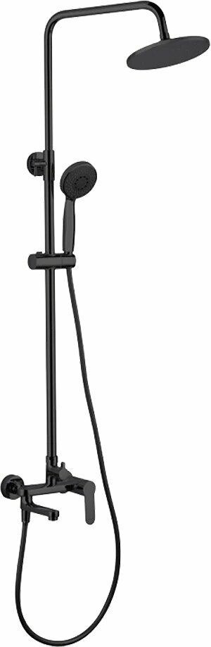 Душевая стойка Aquanet Passion AF300-72-R-B со смесителем, черная, матовая, душевая система с тропическим душем, с изливом, с лейкой, латунная, нержавеющая сталь, рычаг сбоку