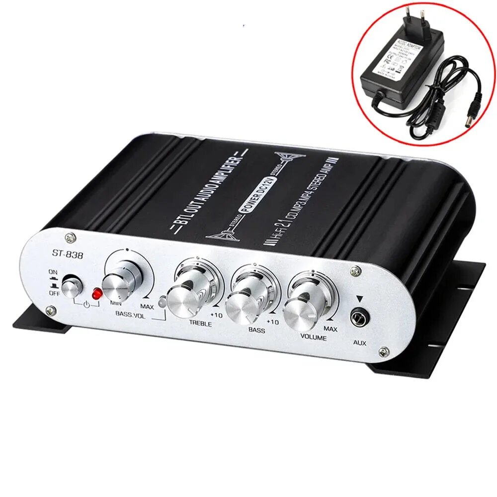 Auto-partner ST-838 2,1-канальный усилитель мощности звука, RMS 20 Втx2 + 40 Вт, стерео цифровой аудиоусилитель класса D с выходом сабвуфера