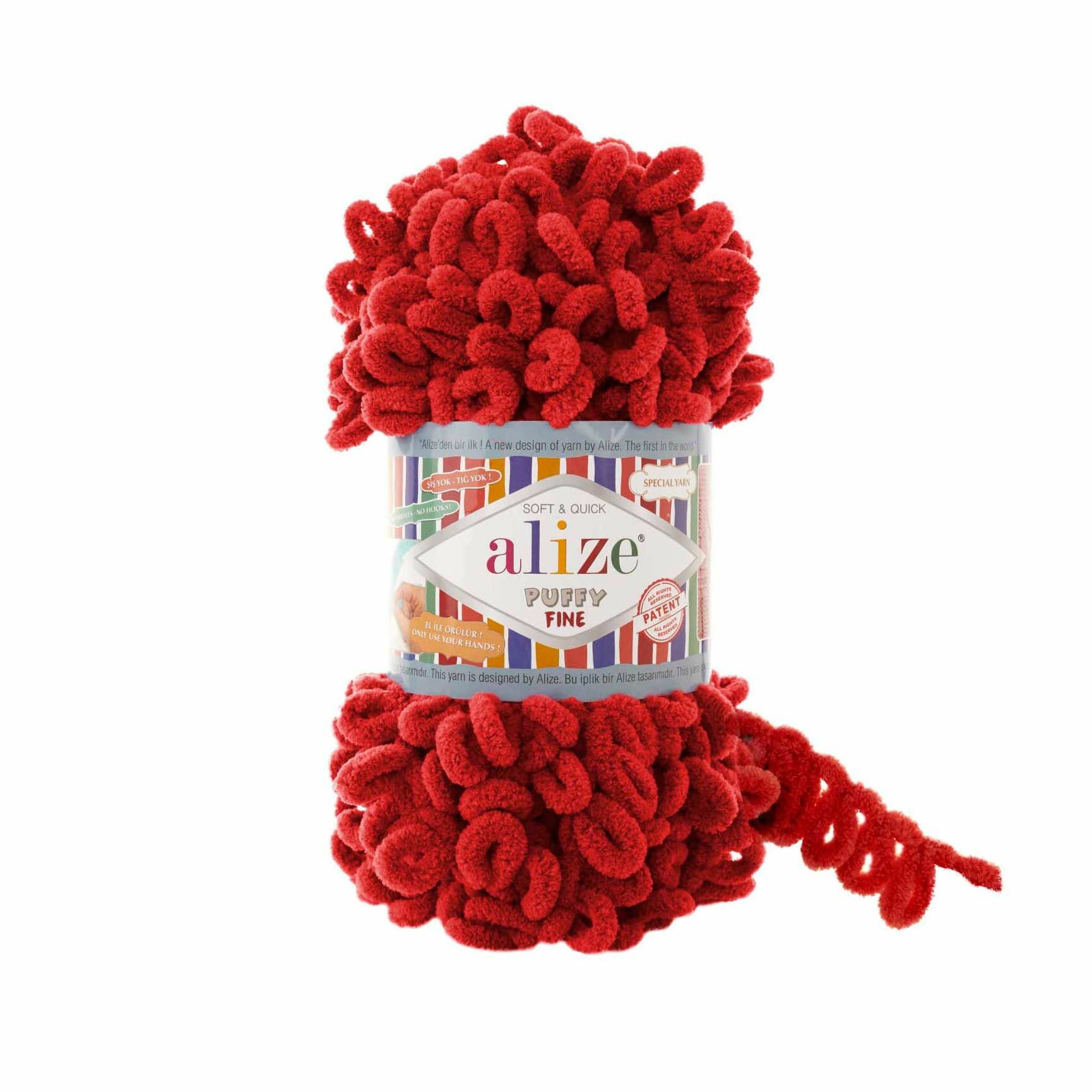 Пряжа для вязания Alize Puffy Fine 1 моток (14 м, 100 гр), цвет 106 ярко-красный