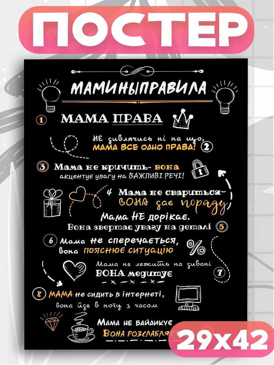 Постер на стену Правила мамы и папы, плакат 1шт, А3 размер.