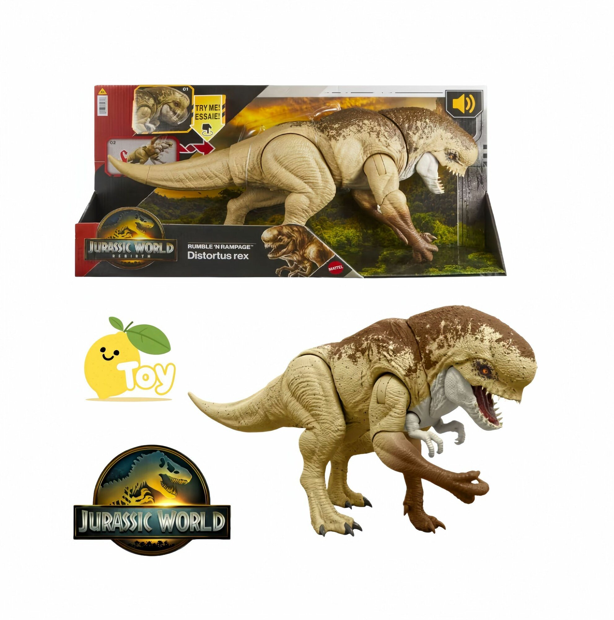 Фигурка Динозавра Mattel Jurassic World - Фигурка динозавра Дистортус Рекс с функцией атаки и звуками - Мир Юрского периода JGB58