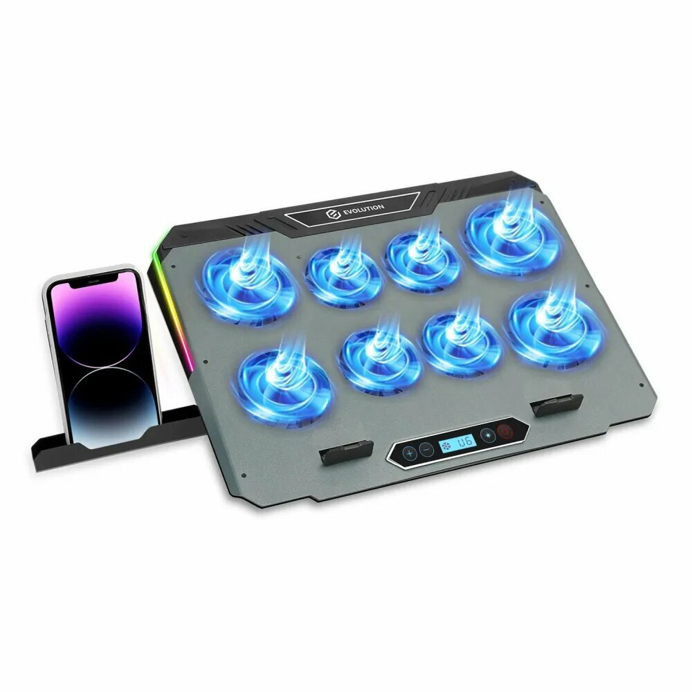 Охлаждающая подставка для ноутбука LCS-06 RGB, игровая, до 17.3 дюймов, 8 вентиляторов, ЖК-дисплей, 10 режимов RGB
