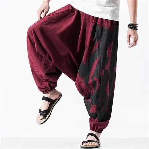 Бордовые хлопковые шаровары WQIANYU, 3XL, Цвет: 2