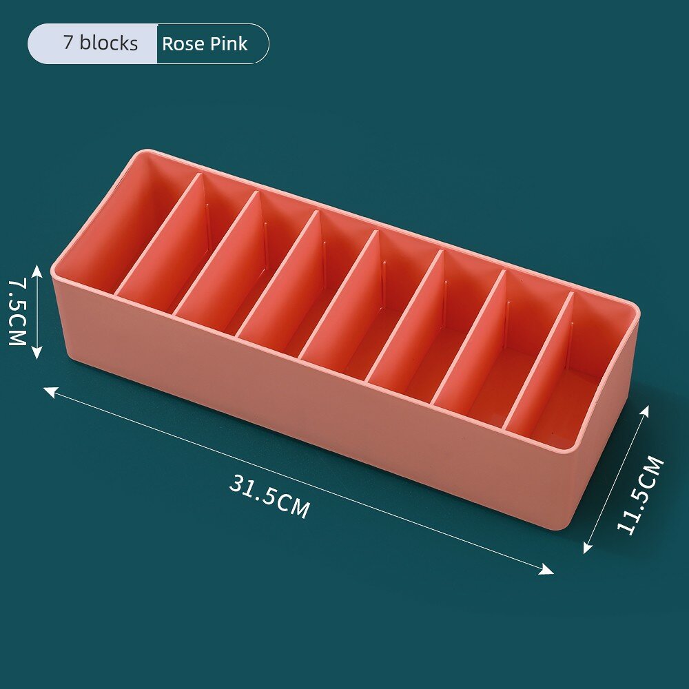 7-Partition Desk Organizer Box in Rose Pink Color for Storage Organization, Plastic Desktop Storage Solution with 7