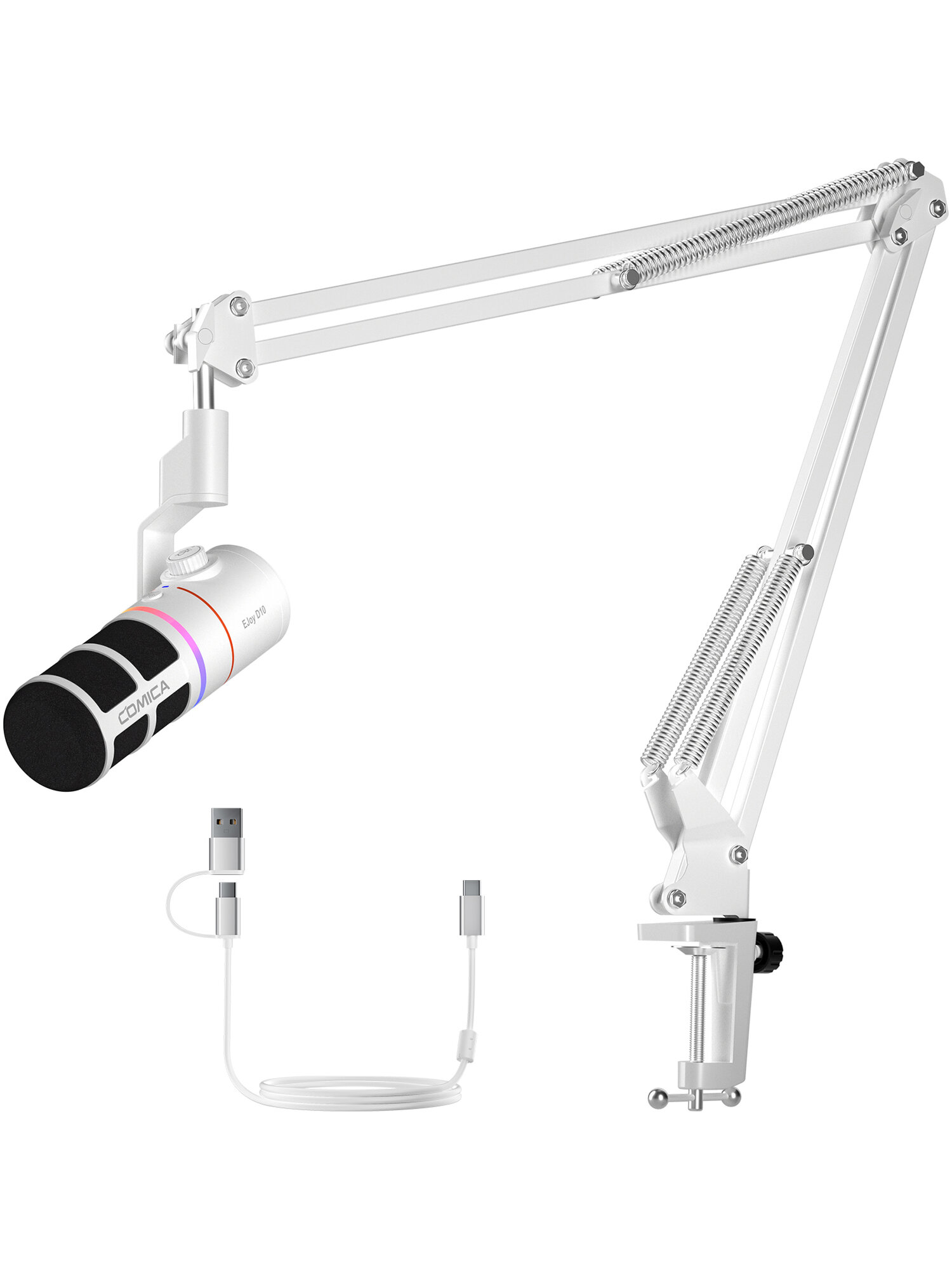COMICA Микрофон игровой (для стриминга) D10 (A) RGB кардиоидный USB/XLR динамический проводной микрофон, настольный игровой микрофон с функцией шумоподавления для трансляций интервью, разноцветный