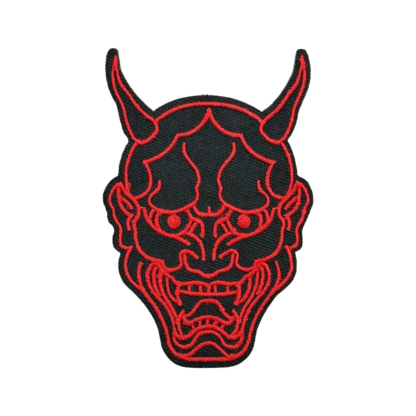 Японская вышитая маска демона Oni, черно-красная заплатка