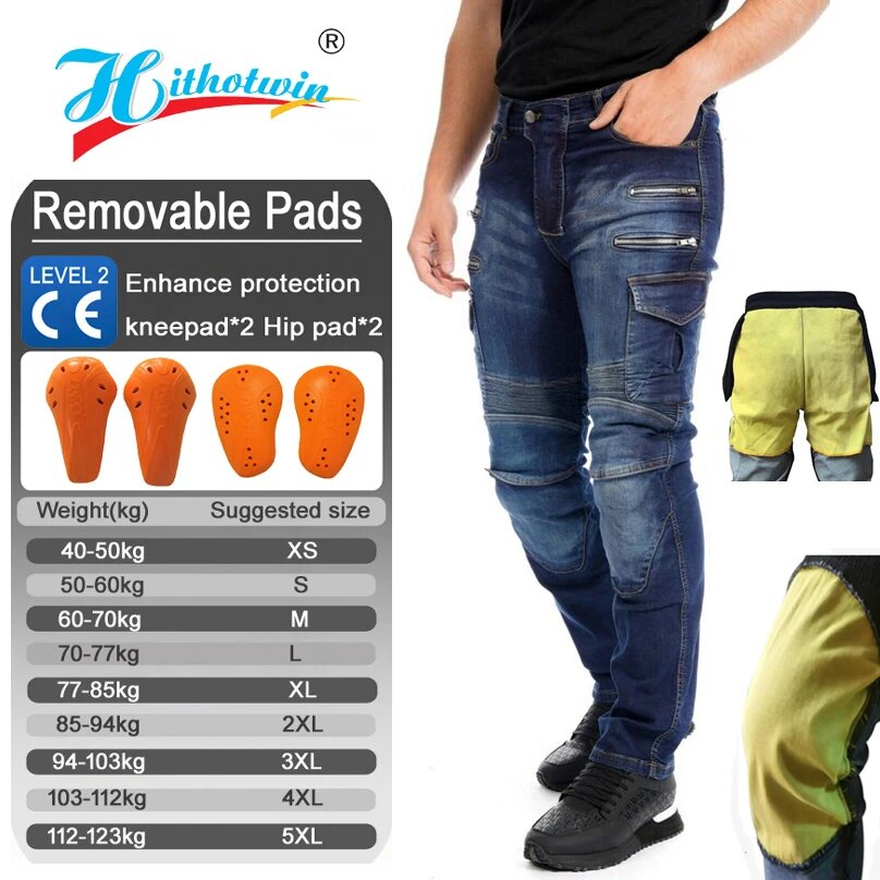 Мужские мотоджинсы 2XL, синий aramid, защитные